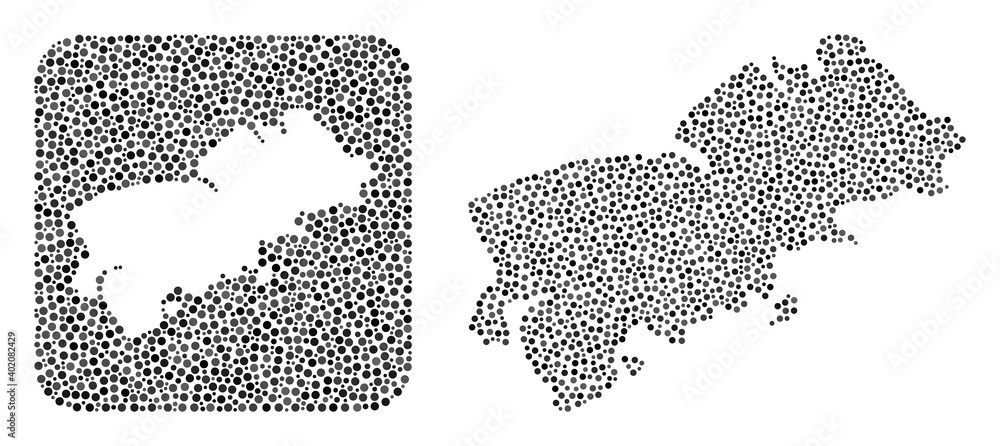 Map of Shikotan Island collage created with round dots and carved shape ...