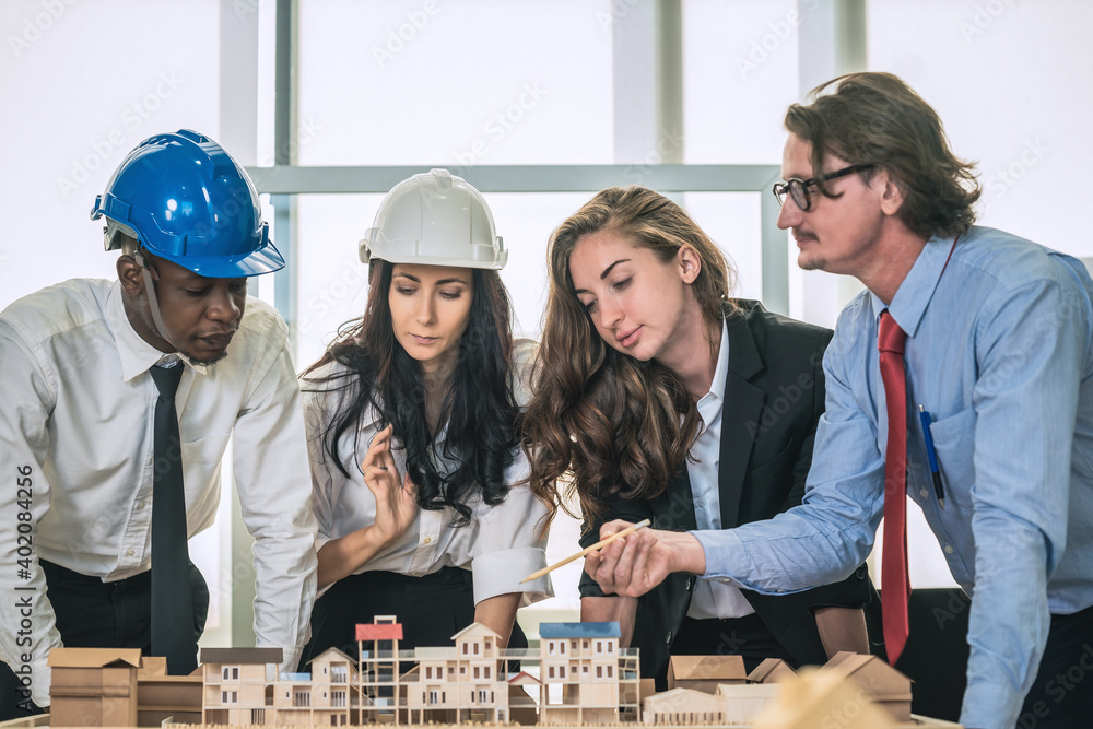 project architect team brainstorming together for project design Stock ...