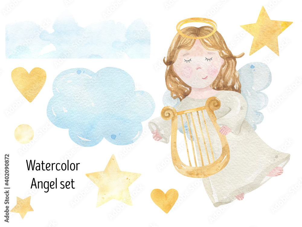 Cute watercolor angel isolated on white background, Christmas angel ...