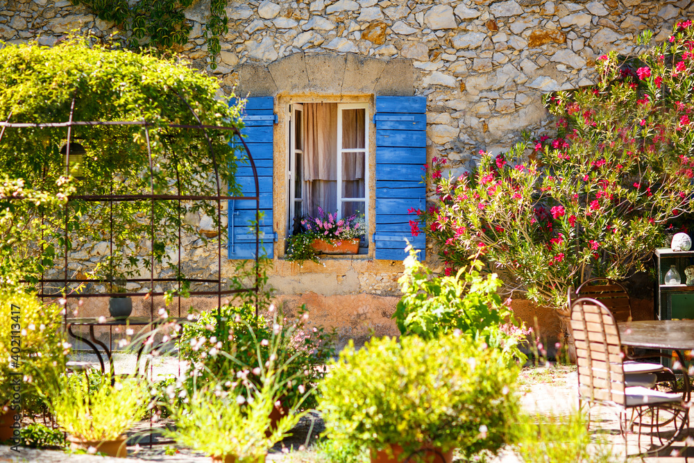 Part of provencal house of small typical town in Provence, France ...