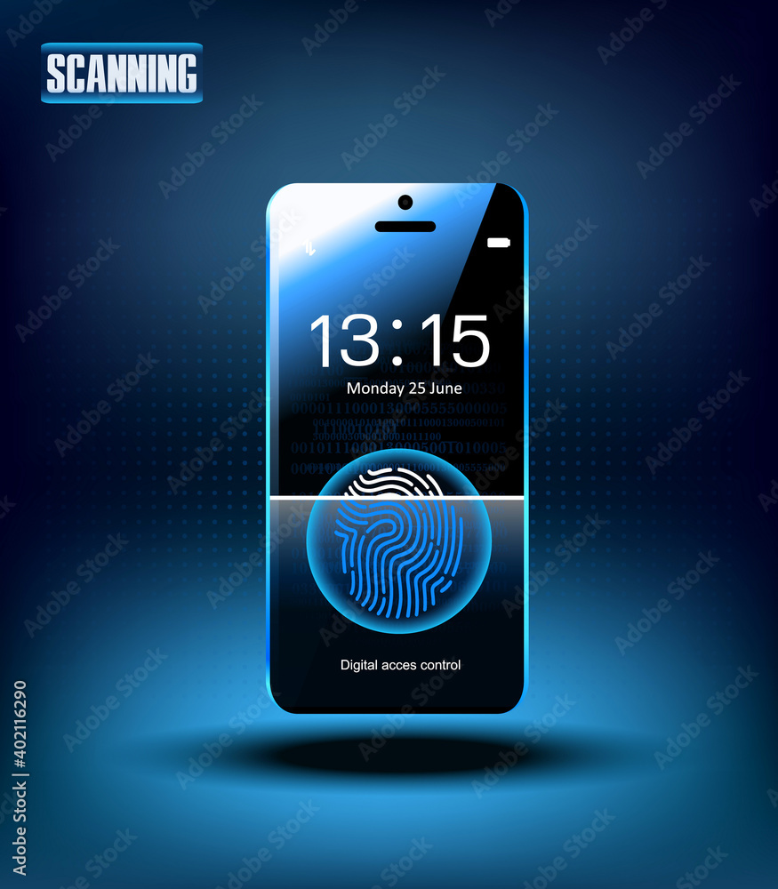 Smartphone with fingerprint. electronic access control. Digital code ...