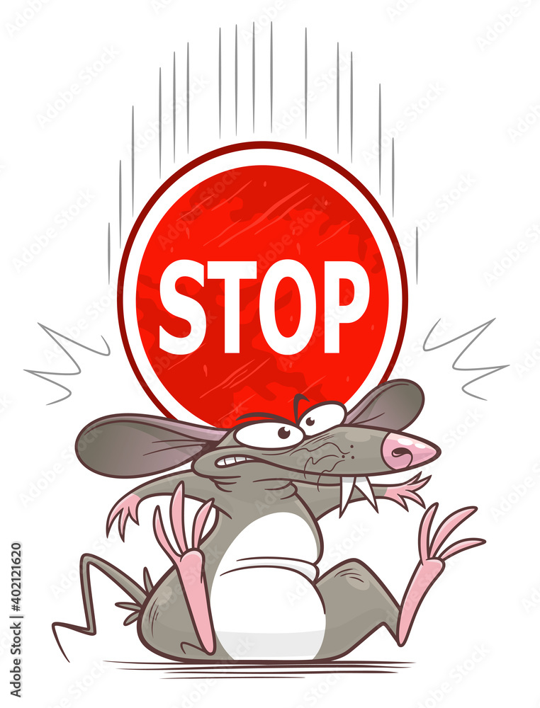 Heavy stop sign fell down on mouse. Cartoon pest mouse series. Stock ...