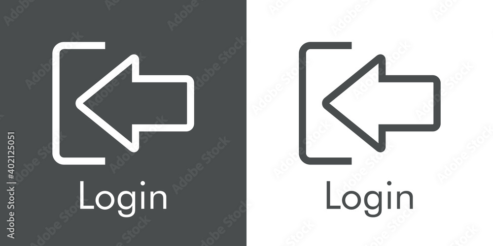 Logotipo con texto Login con flecha y marco con lineas en fondo gris y ...