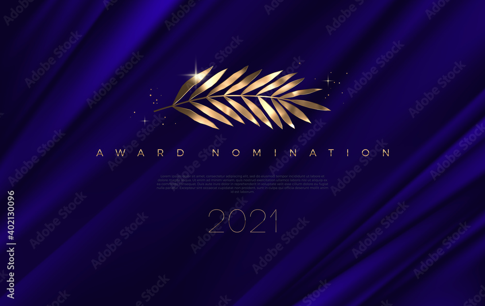 Award nomination - design template. Golden branch on a deep blue cloth ...