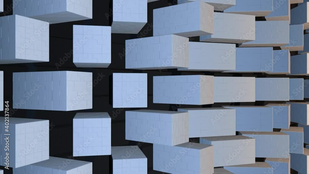 Vidéo Stock Abstract wall made of white blocks slowly rotating on black ...