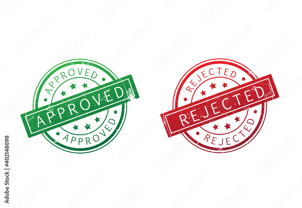 Approved and rejected stamp isolated on white background. Trendy ...