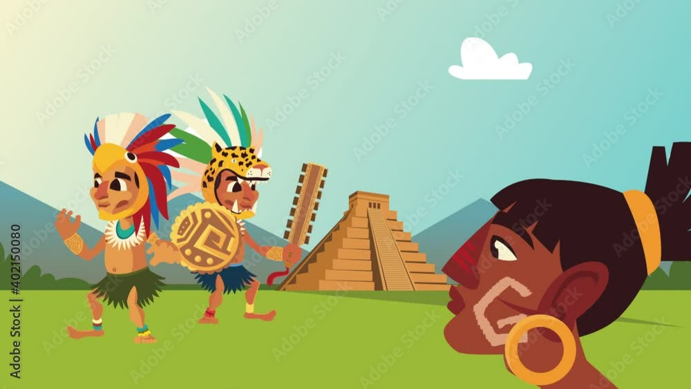 culture aztec pyramid and natives group scene animation Stock Video ...