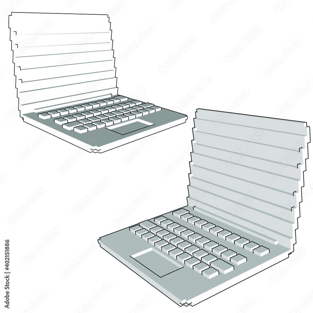 electric laptop computer appliance with buttons model glowing voxel ...