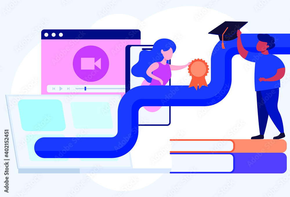 Adaptive learning and adaptive online education illustration with ...