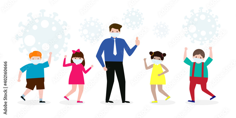 Back to school for new normal lifestyle concept. happy kids wearing ...