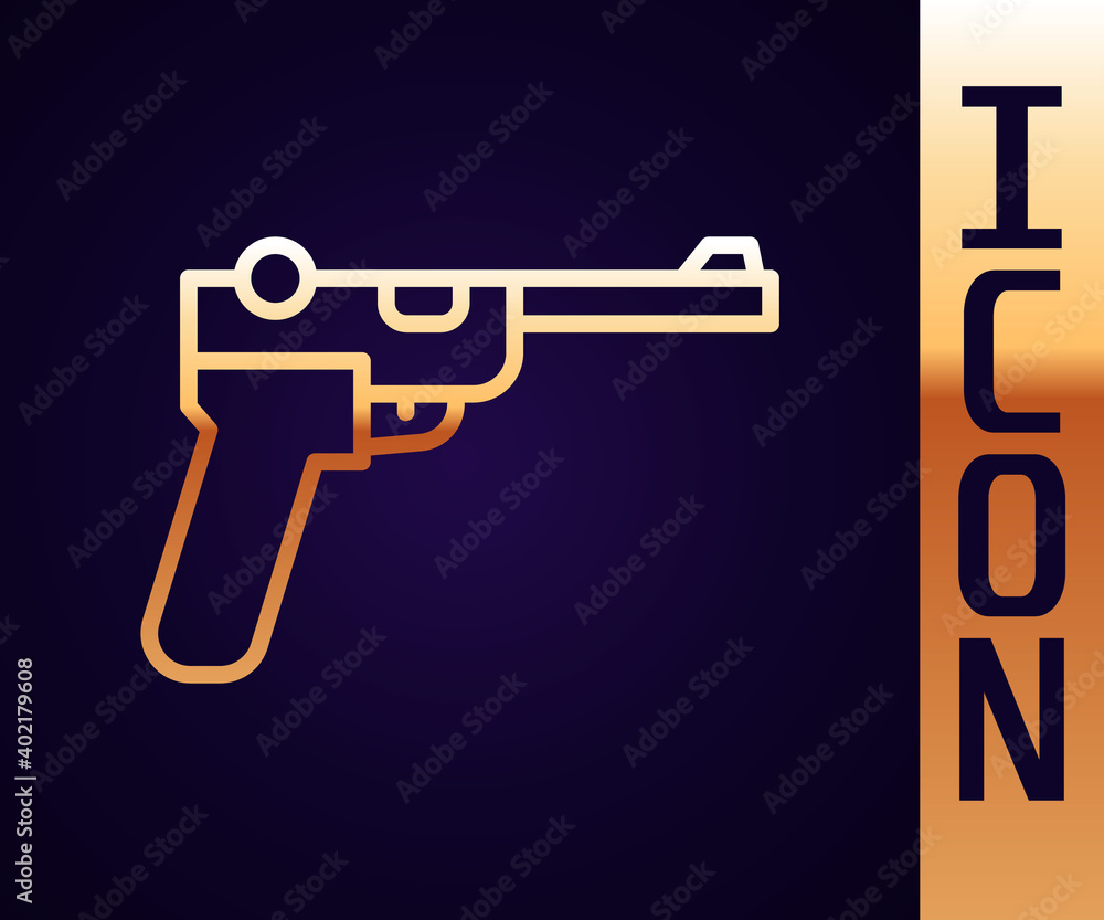 Gold line Mauser gun icon isolated on black background. Mauser C96 is a ...