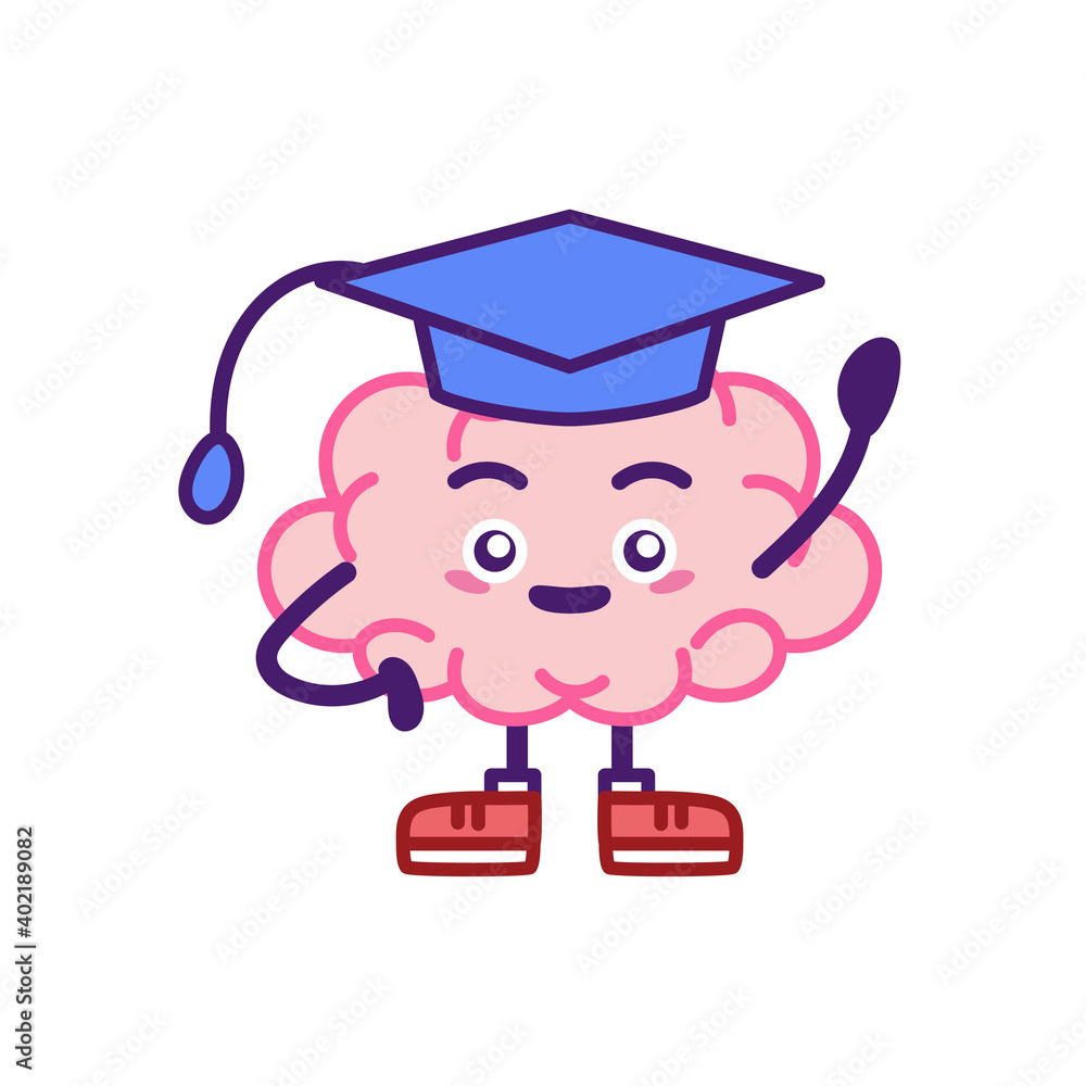 Isolated brain cartoon with its student graduation uniform. Vector ...