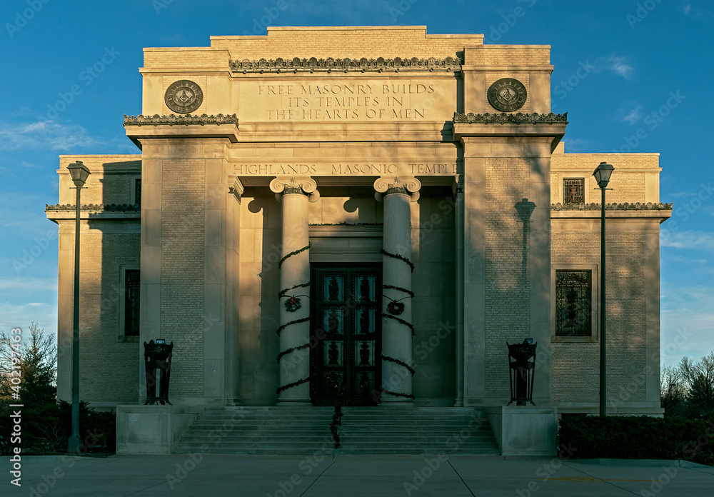 View of the Highlands Masonic Temple in Denver, Colorado, at sunset ...
