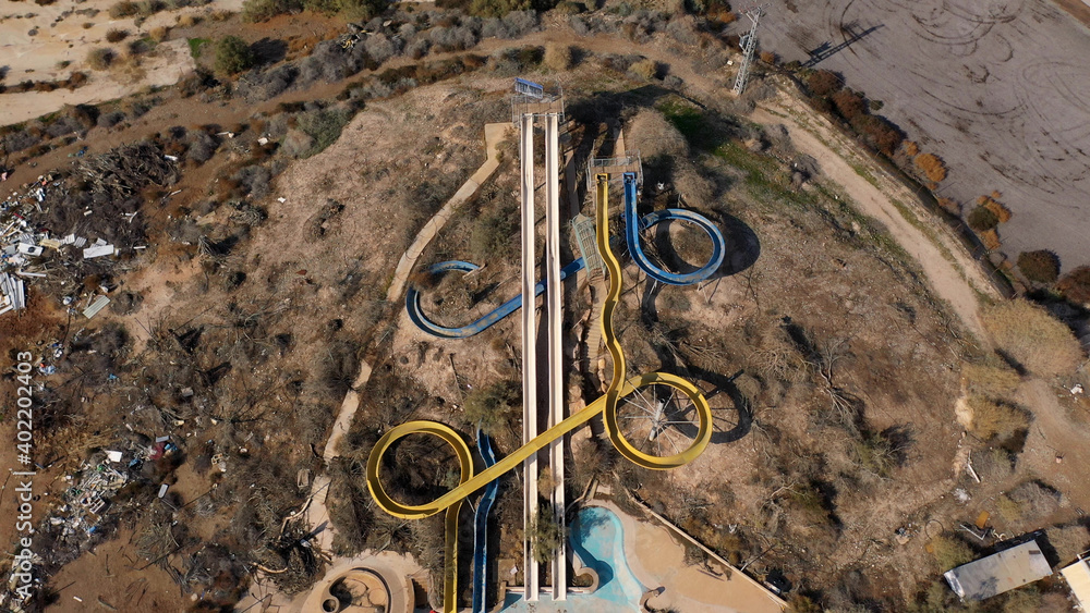 Closed Abandoned water park Aerial view, Dead sea, Israel apocalyptic ...