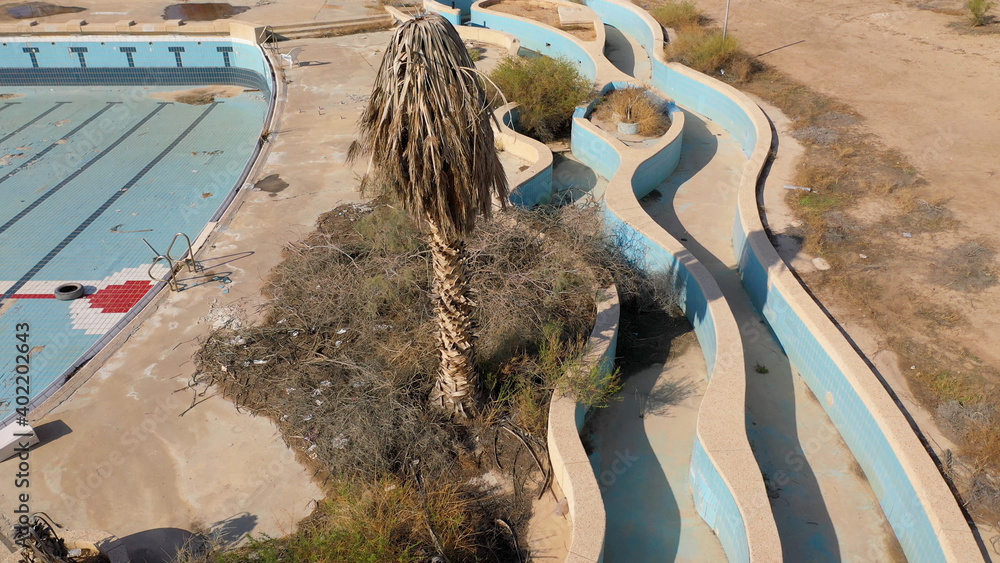 Closed Abandoned water park Aerial view, Dead sea, Israel apocalyptic ...