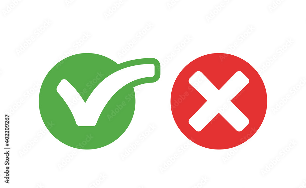 Check mark icons. Green tick and red x. Symbols of approval. Stock ...