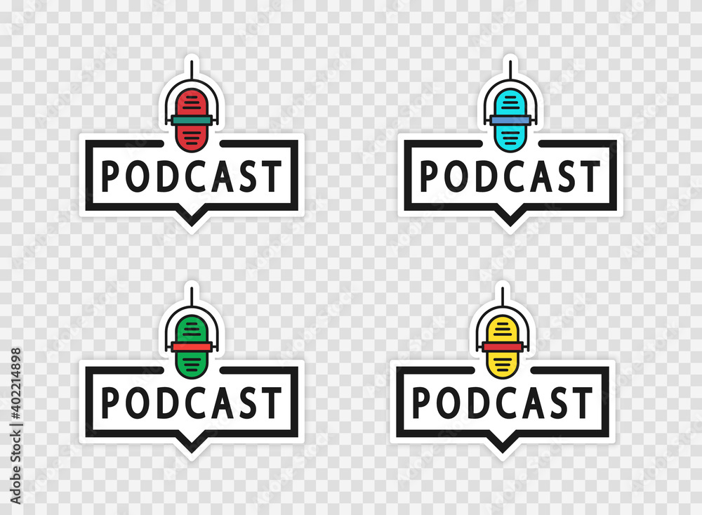 Vecteur Stock Podcast icons set in bright colors with shadow on ...