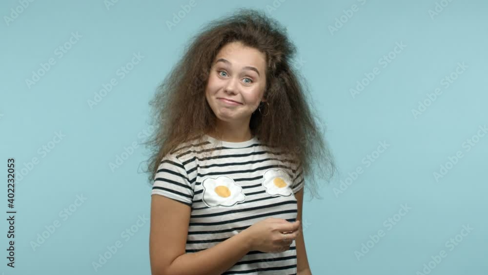 Portrait of beautiful girl hear amazing news, looking impressed with ...