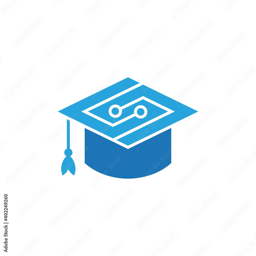 Technology university. Toga hat with letter S and electronic circuit ...