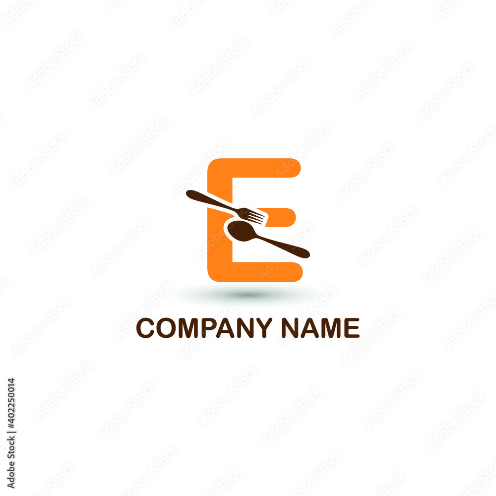 Initial letter E with spoon and fork for restaurant, catering, canteen ...