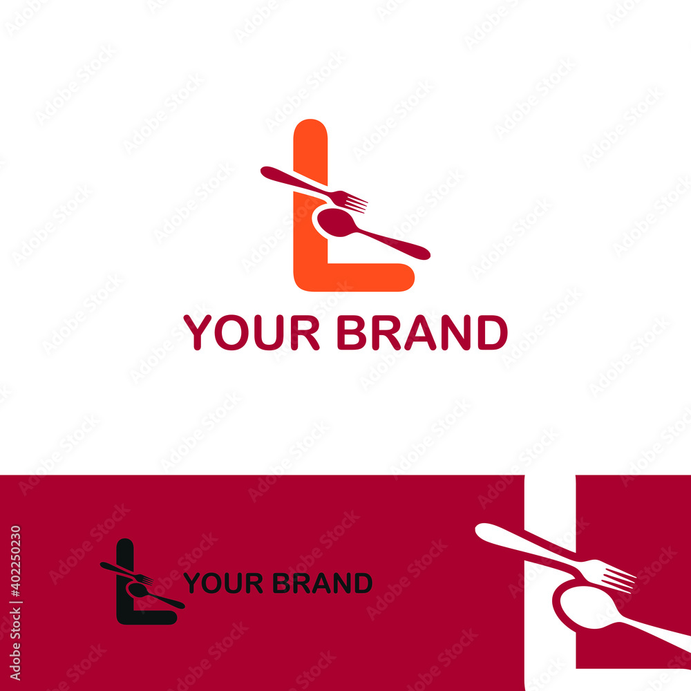 Initial letter L with spoon and fork for restaurant, catering, canteen ...