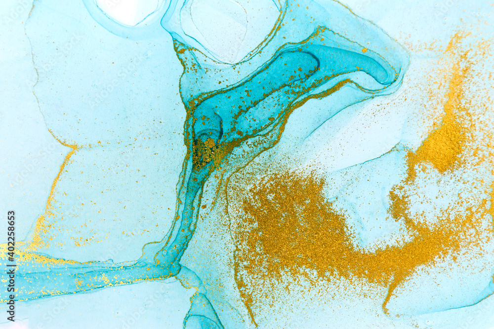 Alcohol ink blue transparent background. Ocean style watercolor drops ...