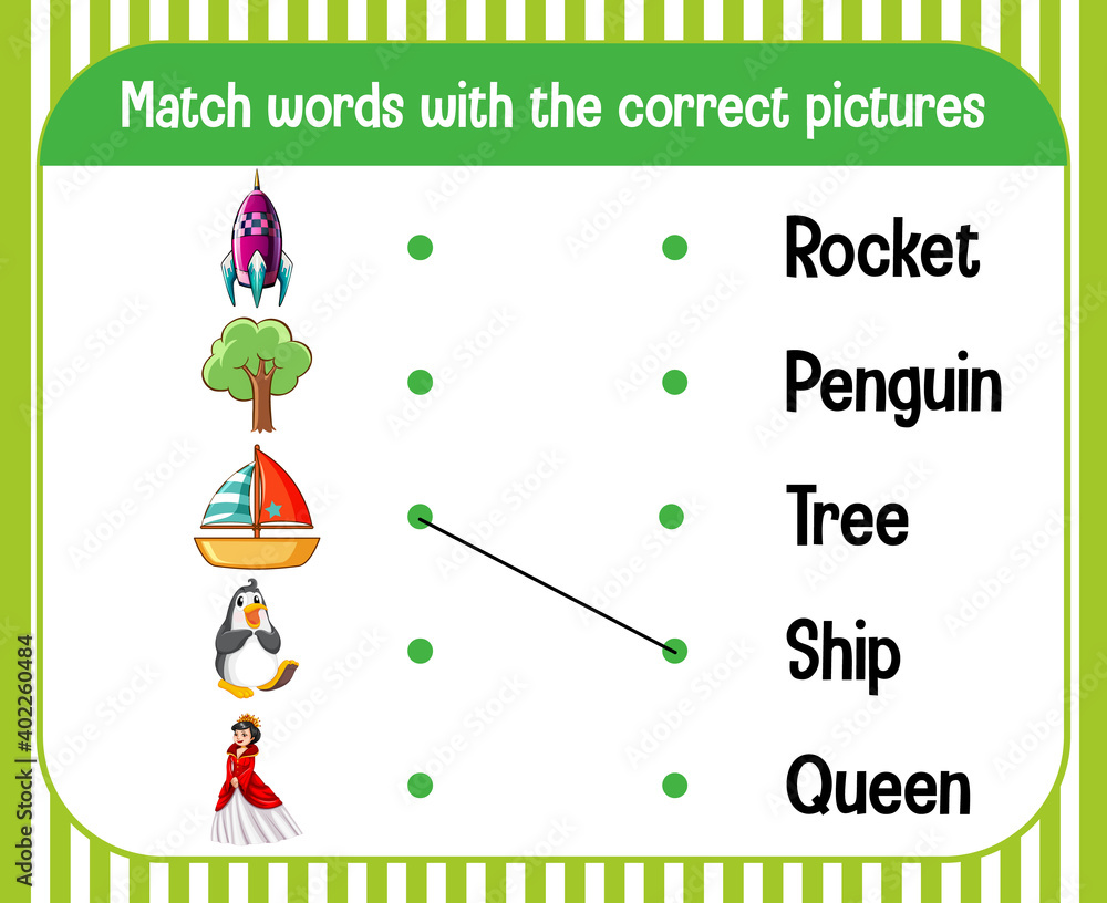 Word to picture matching worksheet for children Stock Vector | Adobe Stock