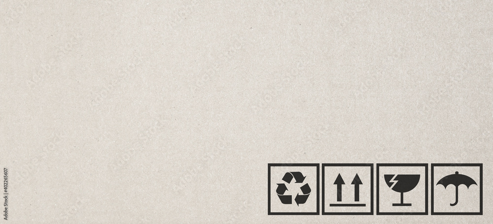 side view, a carton box with transport symbols for boxes. There is a ...
