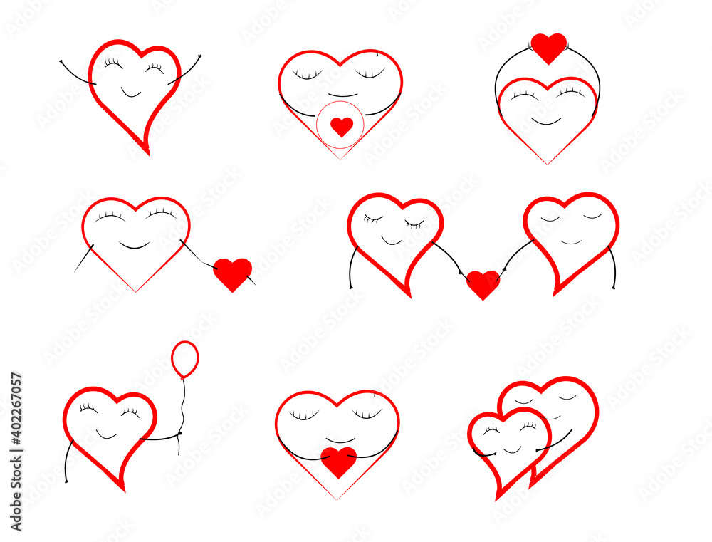 collection of heart illustrations symbolizes love, family, and feelings ...