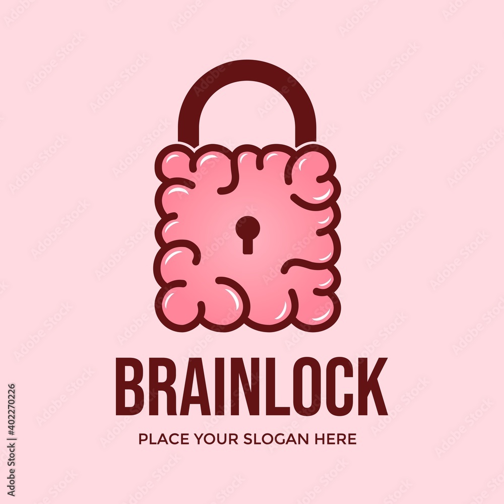 Brain lock vector logo template. This design use padlock and keyhole ...