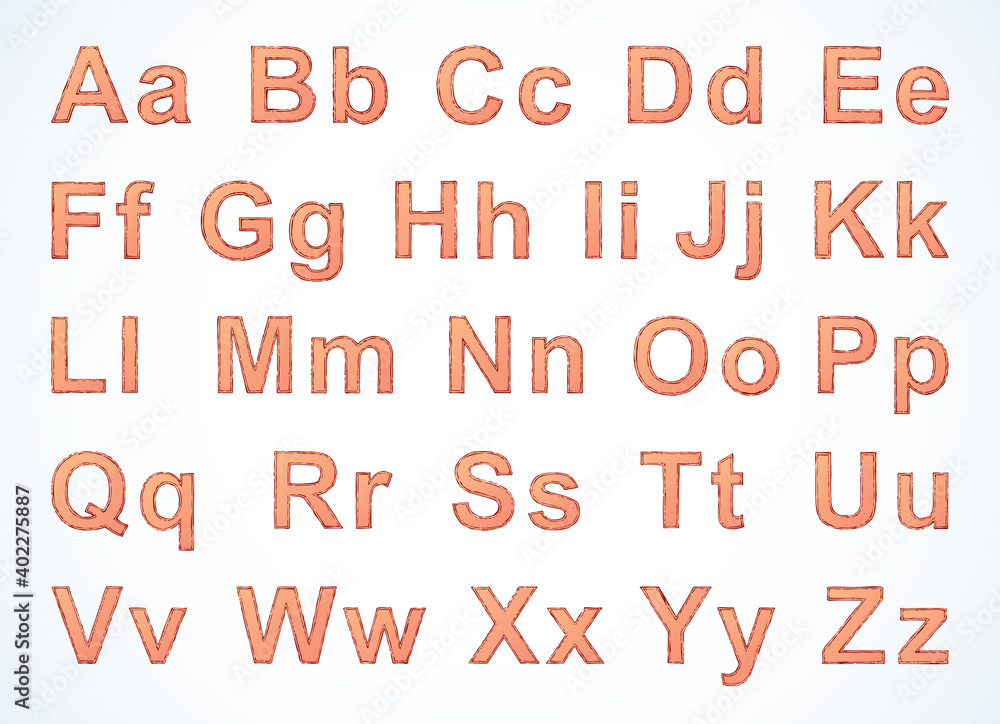 Vector drawing font isolated on white background. Uppercase and ...