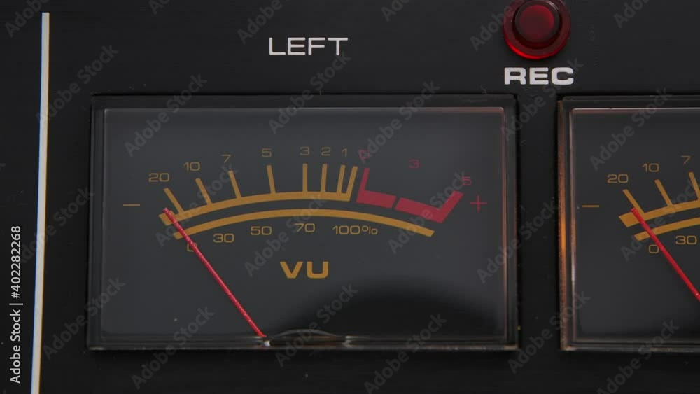 Analog VU meters on classic hi-fi reel-to-reel tape recorder ...