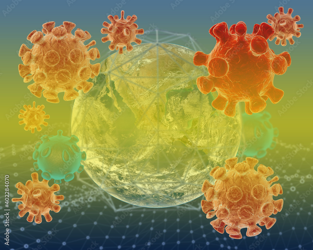 Flu coronavirus over Earth background Concept of cure search and ...