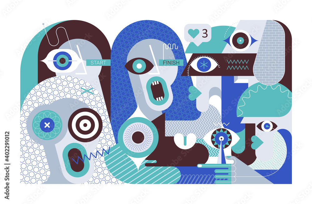 Group Of People Talking. People having discussion. Modern abstract art ...