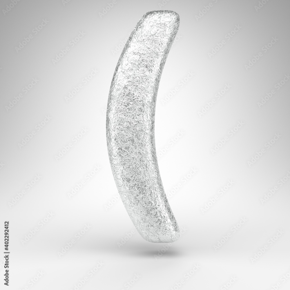 Left round bracket symbol on white background. Creased aluminium foil ...