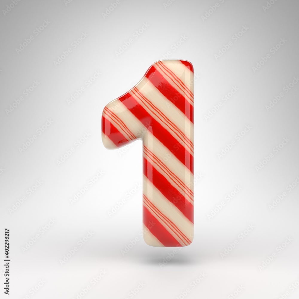 Number 1 on white background. Candy cane 3D number with red and white ...