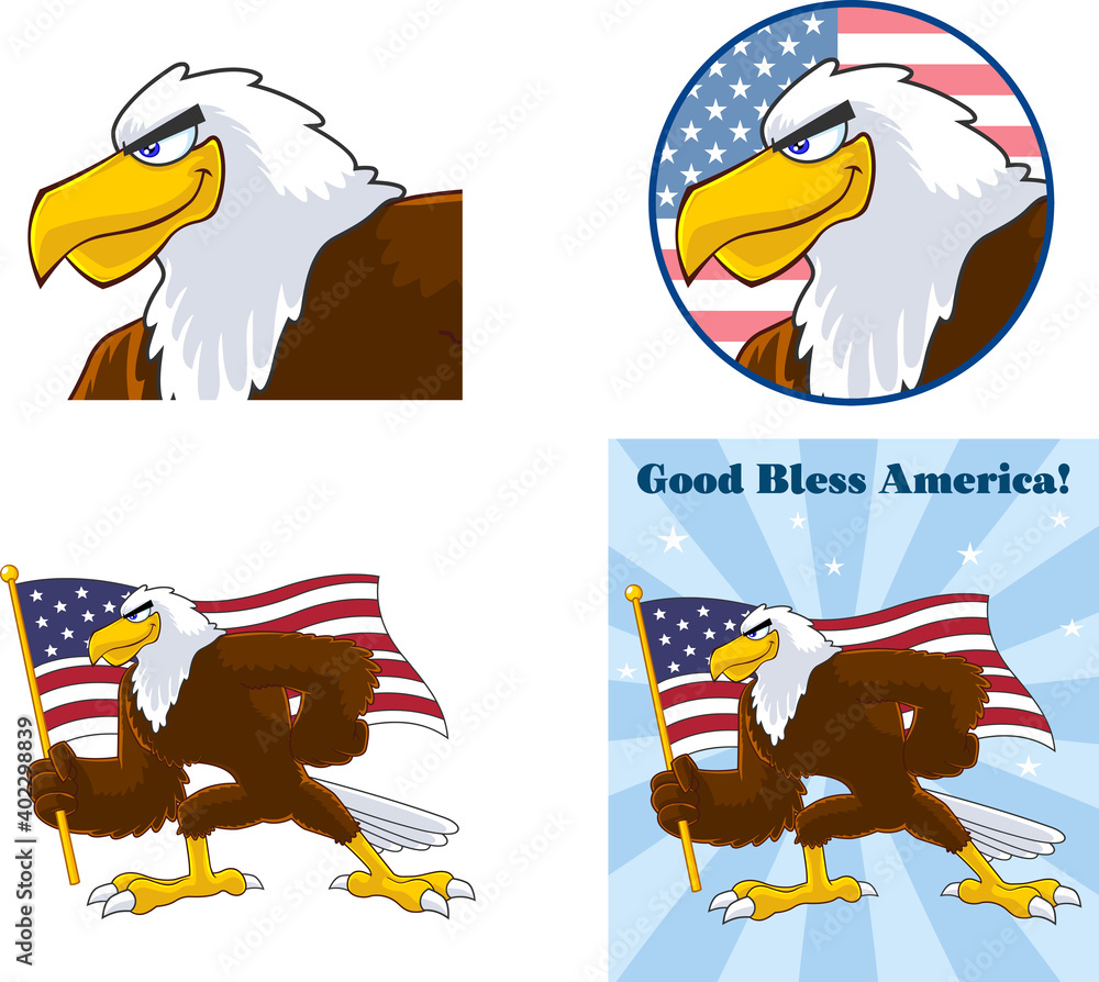 Eagle Bird Cartoon Character. Vector Collection Set Isolated On ...