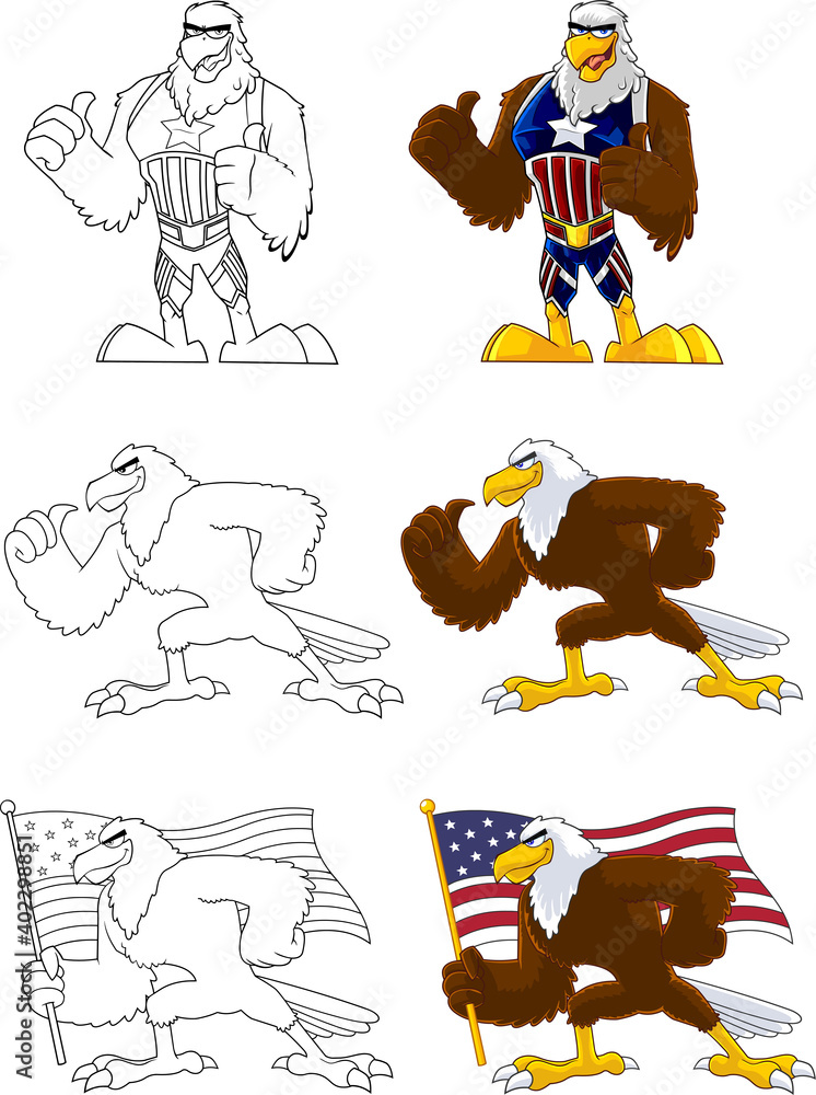 Eagle Bird Cartoon Character. Vector Collection Set Isolated On ...