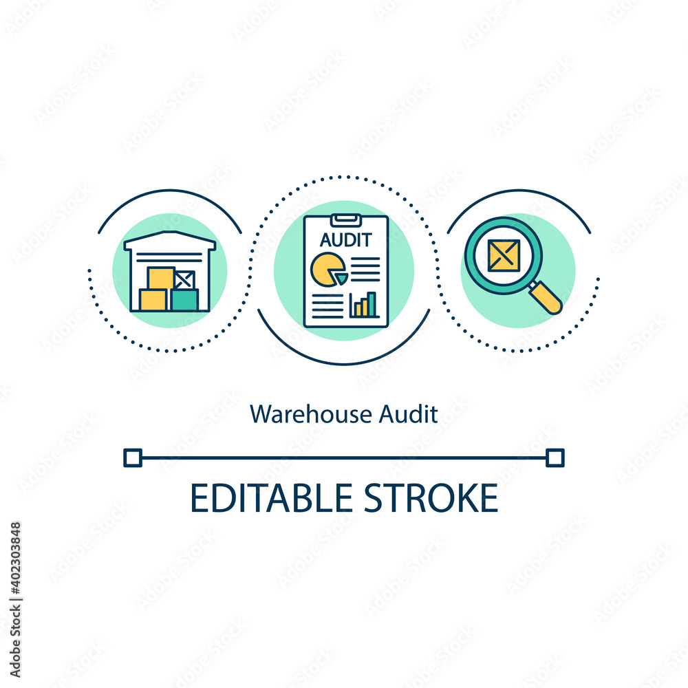 Warehouse audit concept icon. Storage space assessment and optimization ...