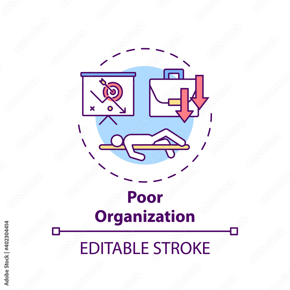 Poor organization concept icon. Procrastination reason idea thin line ...