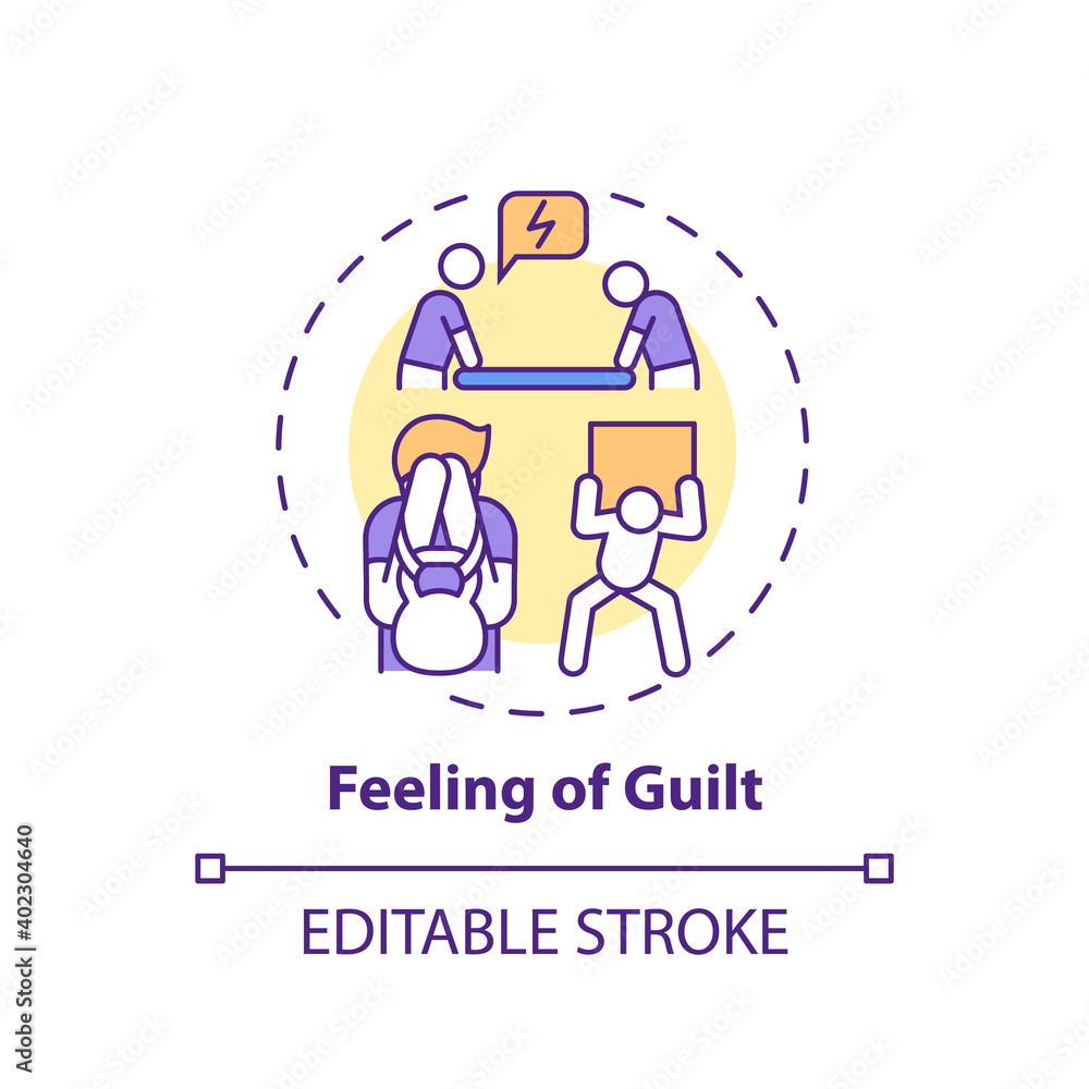 Guilt feeling concept icon. Procrastination effect idea thin line ...