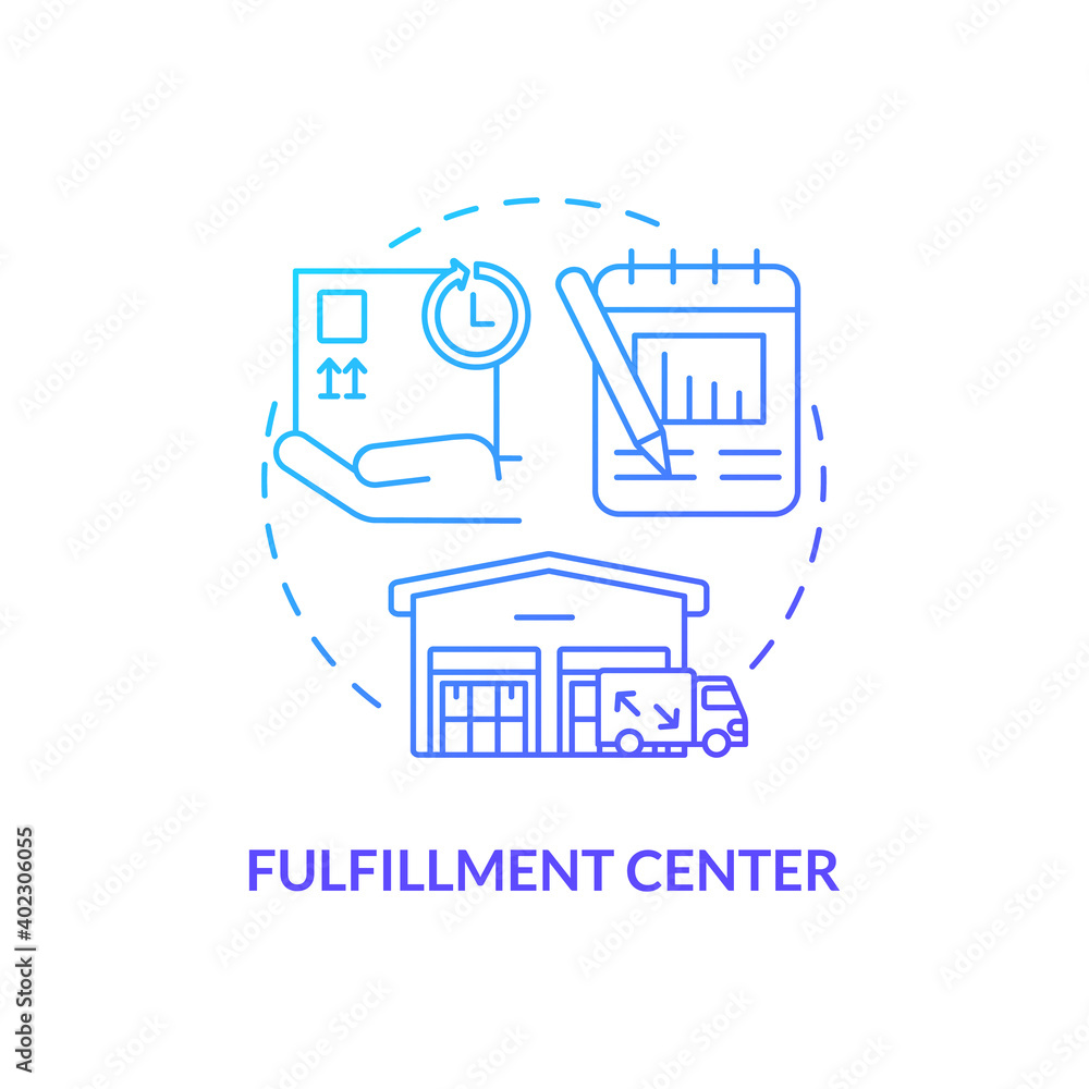 Fulfillment center concept icon. Ecommerce warehouse solutions. Packing ...