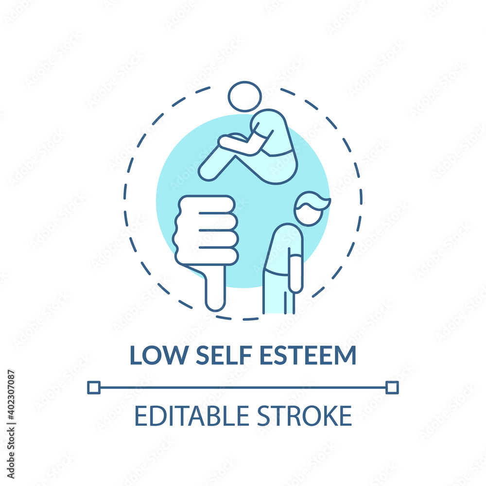 Low self esteem concept icon. Procrastination effect idea thin line ...
