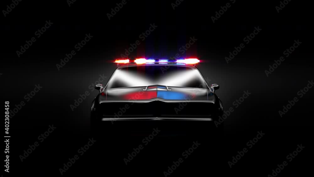 Intimidating police interceptor car flashing lights in the darkness ...