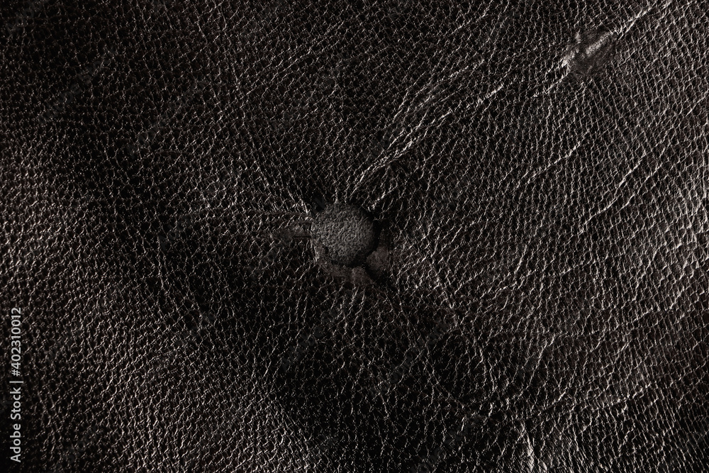 Defect in genuine leather sample. Hole. Leather texture and background ...