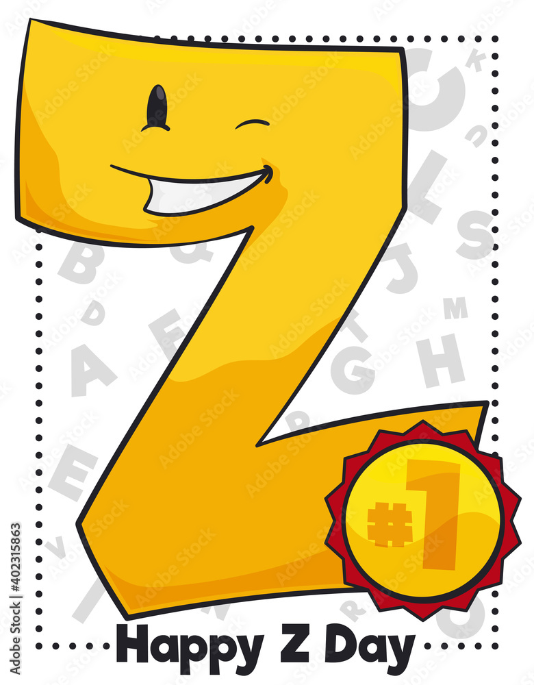 Smiling Z Letter with Number One Button Celebrating its Day, Vector ...
