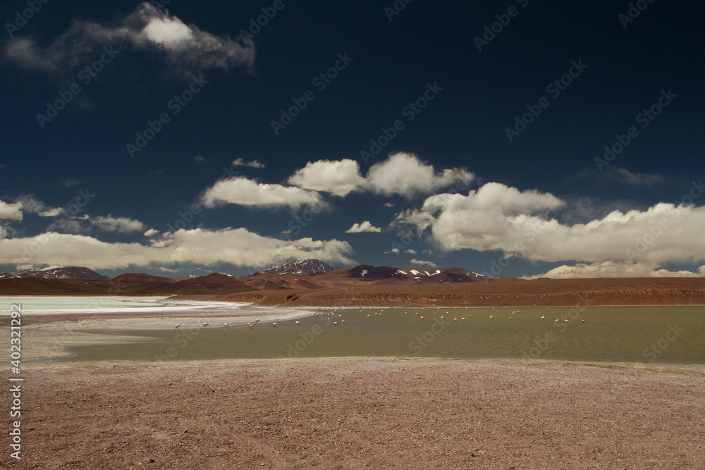 Alpine landscape. Panorama view of the arid desert, brown mountains ...