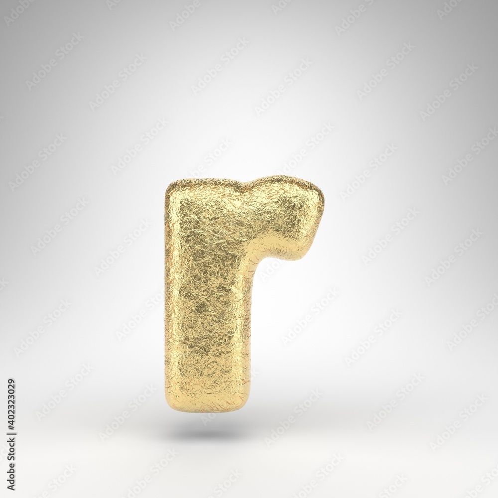 Letter R lowercase on white background. Creased golden foil 3D letter ...