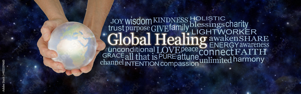 Predicting Global healing via crystal Ball word cloud - female hands ...
