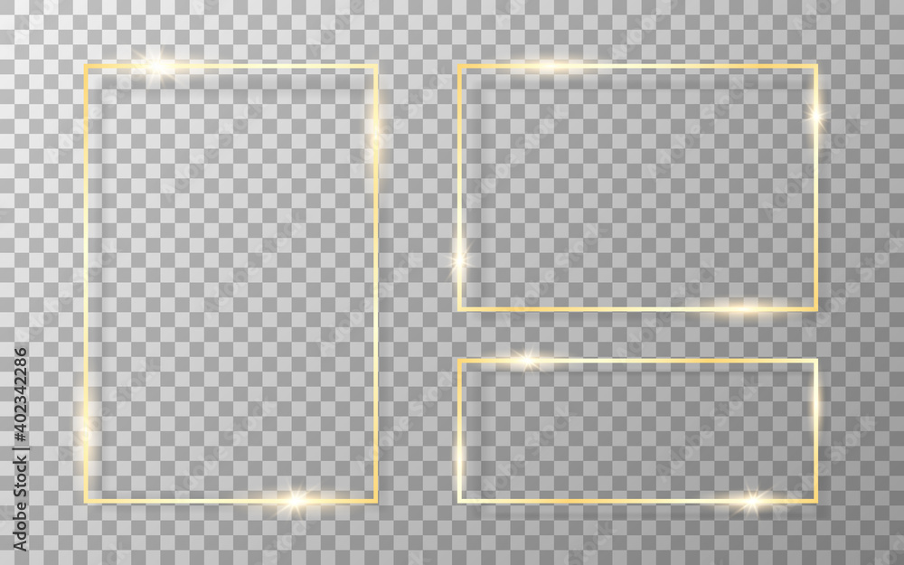 Gold frame set. Luxury golden border on transparent backdrop. Wedding ...